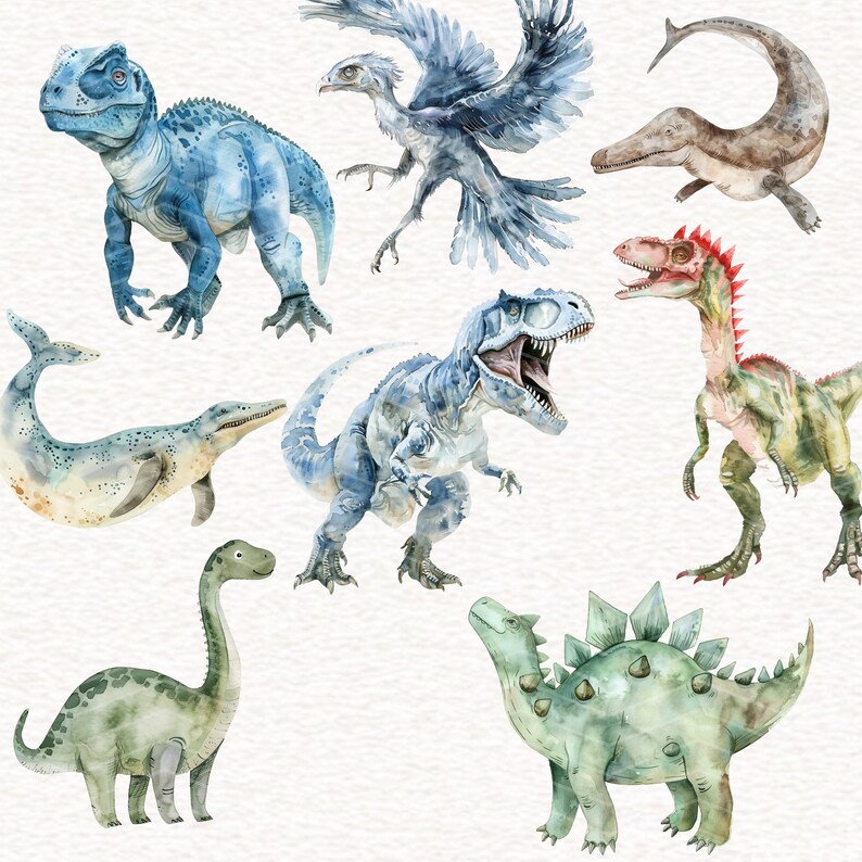 50 Watercolor Dinosaur Clipart, T-rex Clipart, Dinosaur Nursery Clipart ...