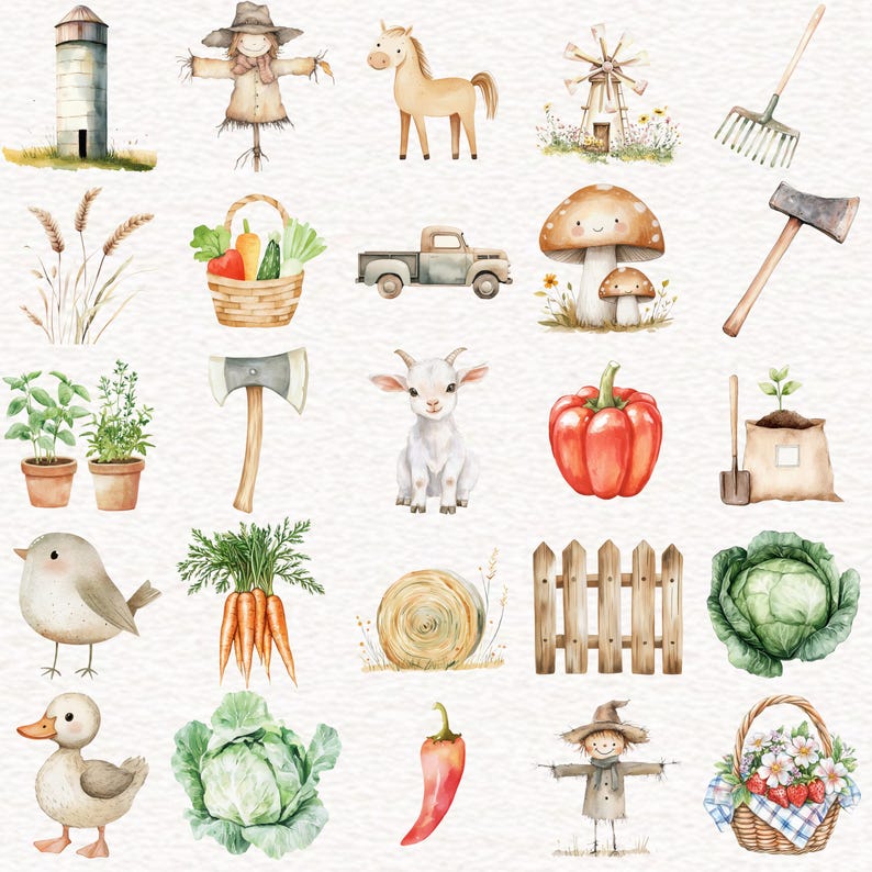 Little Farm Animals Clipart Watercolor Cute Kid Farm Life Clip Art ...