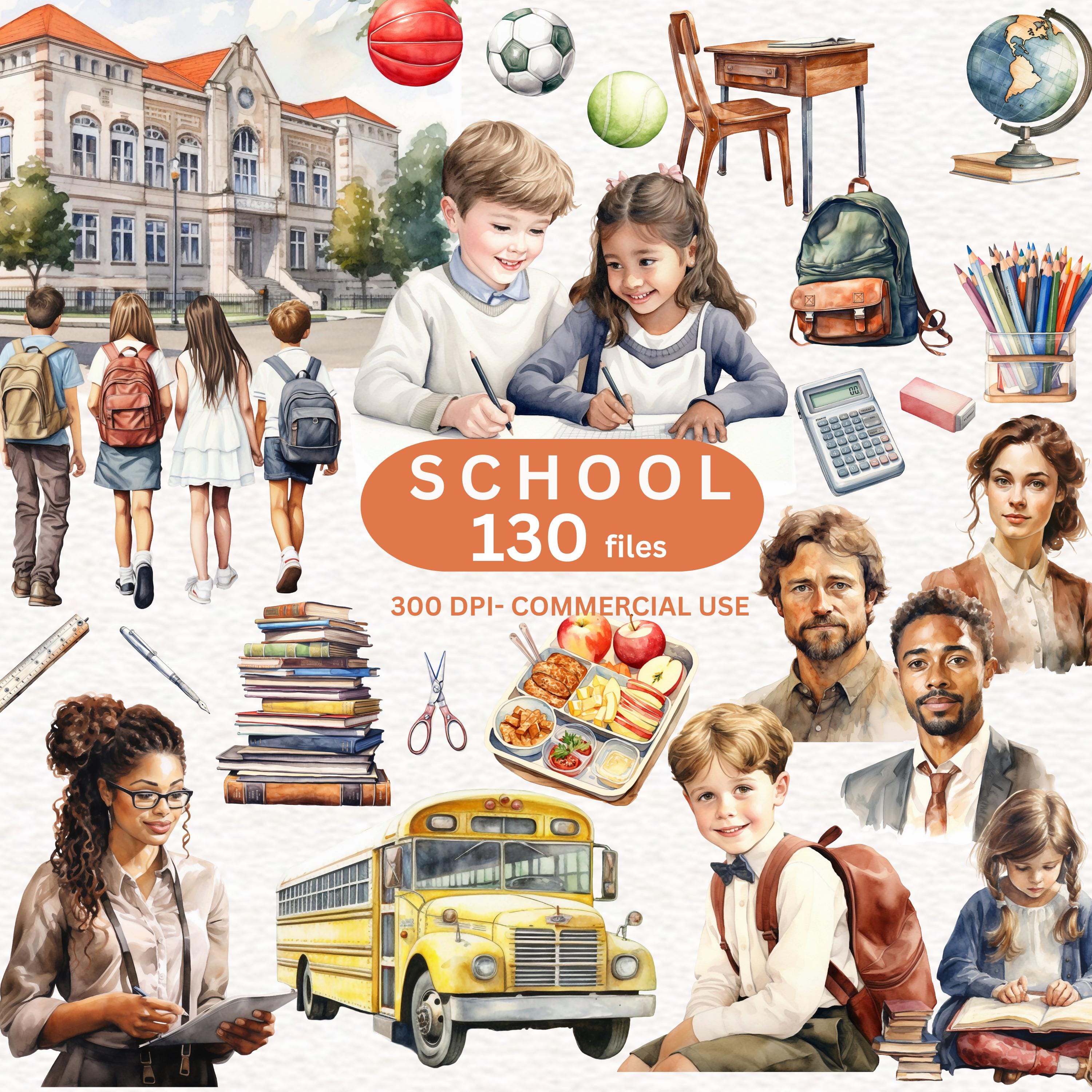 130 Watercolor School Clipart Teacher Clipart Education Graphics Cute ...