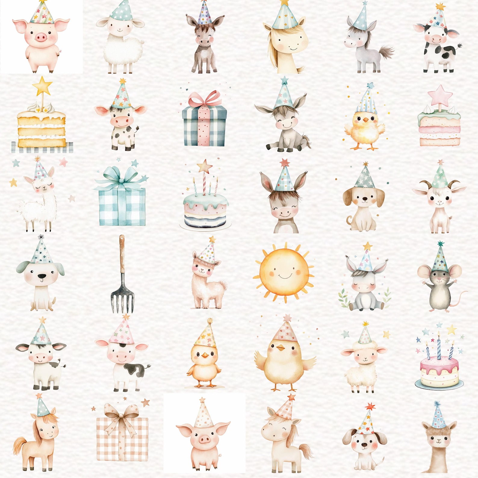 Watercolor Farm Animals Clipart Cute Farm Party Clipart Animal Birthday ...