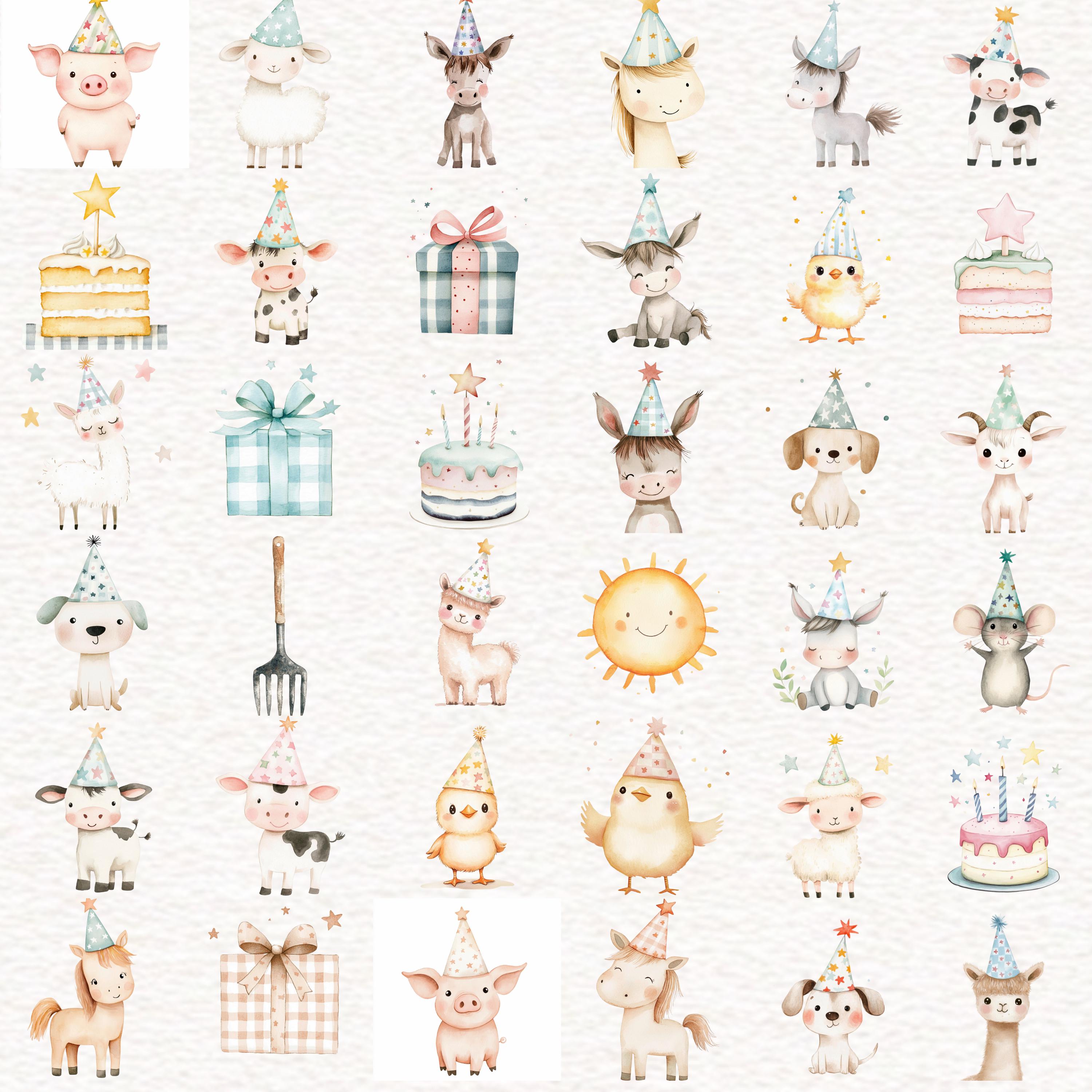 Watercolor Farm Animals Clipart Cute Farm Party Clipart Animal Birthday ...