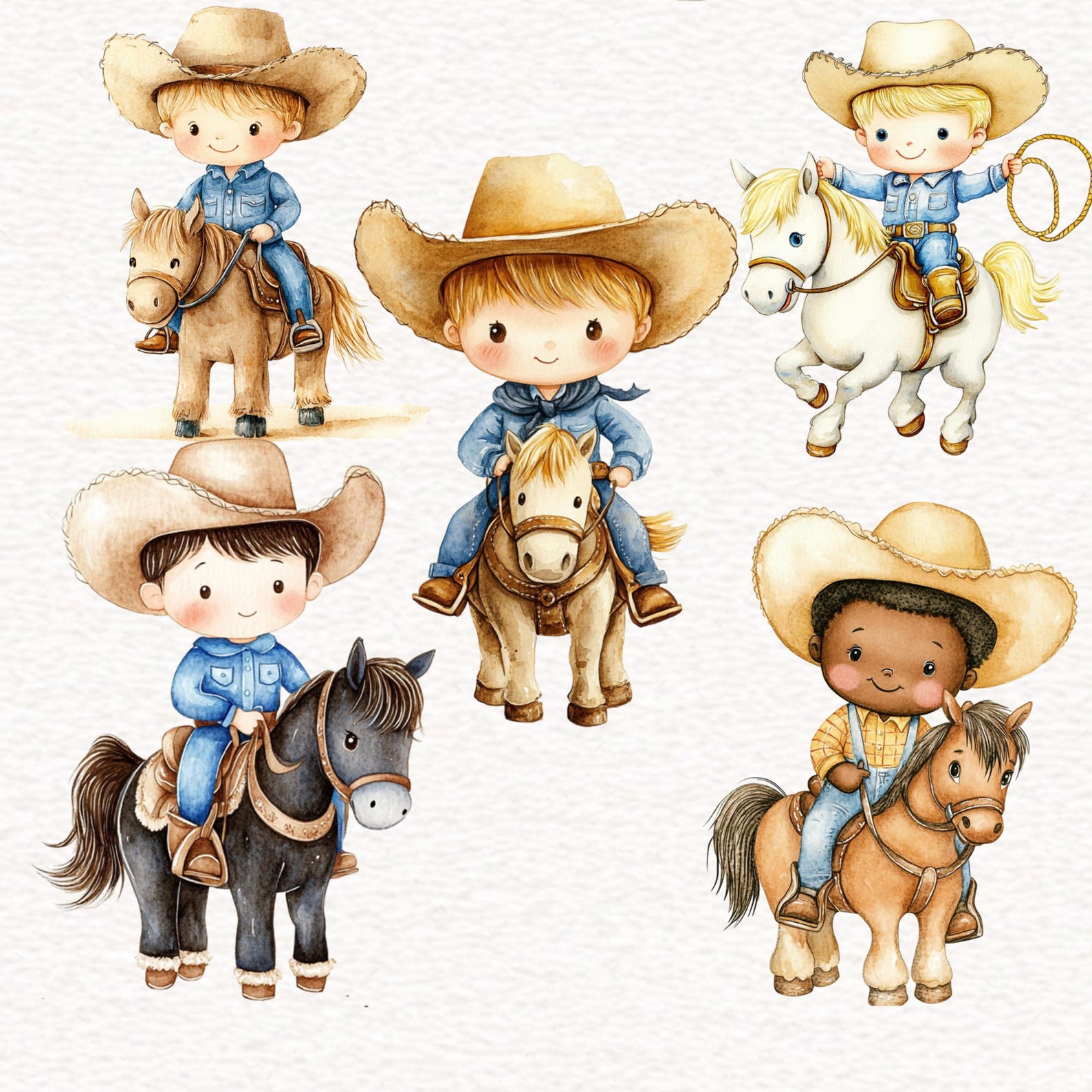 100 Cute Cowboy Clipart, Baby Western Watercolor Clipart, Rodeo ...