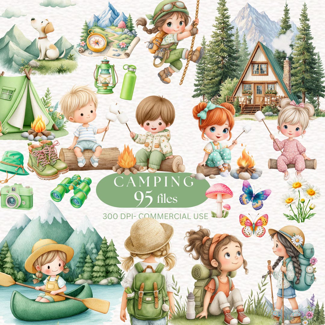 Camping Hiking Clipart Outdoor Kids Nature Adventure Baby Shower ...