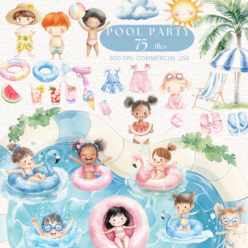 Pool Party Clipart Beech Summer Kids Cocktails Floaties Nursery ...