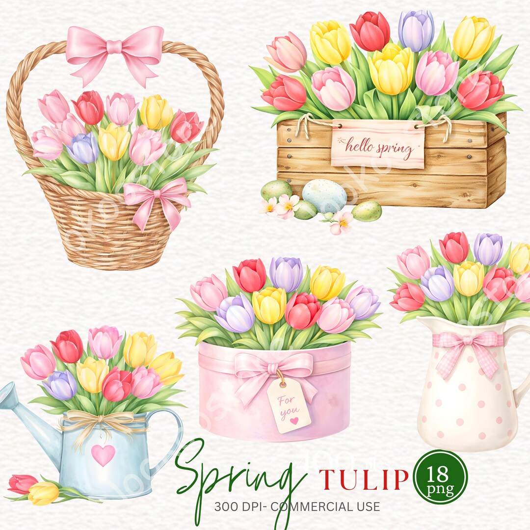 Summer Spring Tulips Clipart Tulip Pastel Bouquet Floral PNG Bundle ...