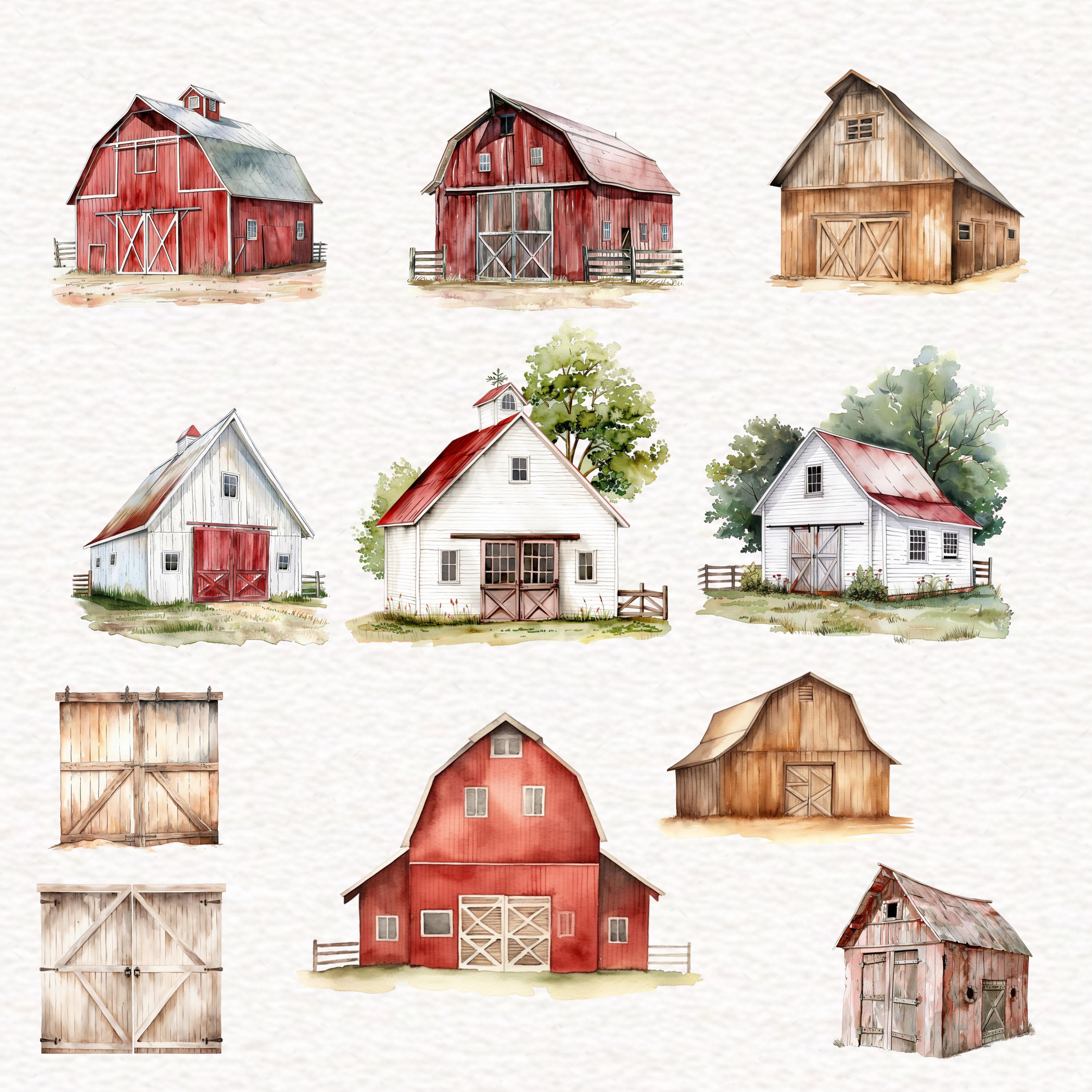 150 Watercolor Farm Life Clipart, Cute Farm Clipart, Farm Animal ...