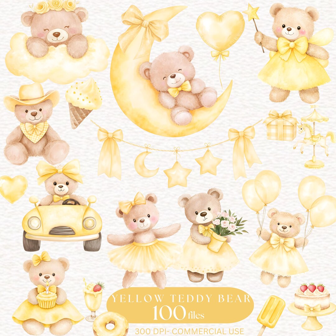 Yellow Teddy Bear Clipart Nursery Baby Boy Girl Shower Graphics ...