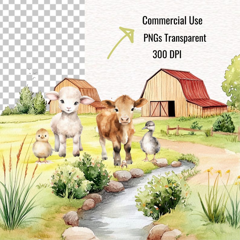 150 Watercolor Farm Animals Clipart, Cute Farm Clipart, Animal Clipart ...