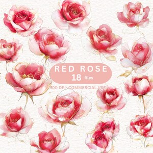 18 Abstract Red Rose Clipart, Flowers Clipart, Botanical Art, Printable ...