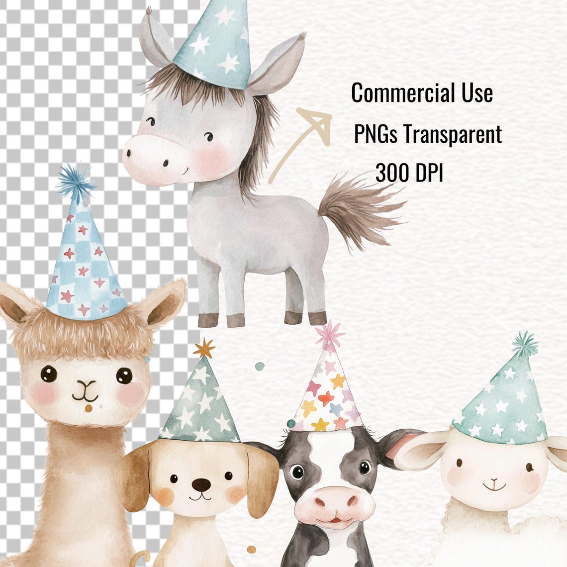 Watercolor Farm Animals Clipart Cute Farm Party Clipart Animal Birthday ...