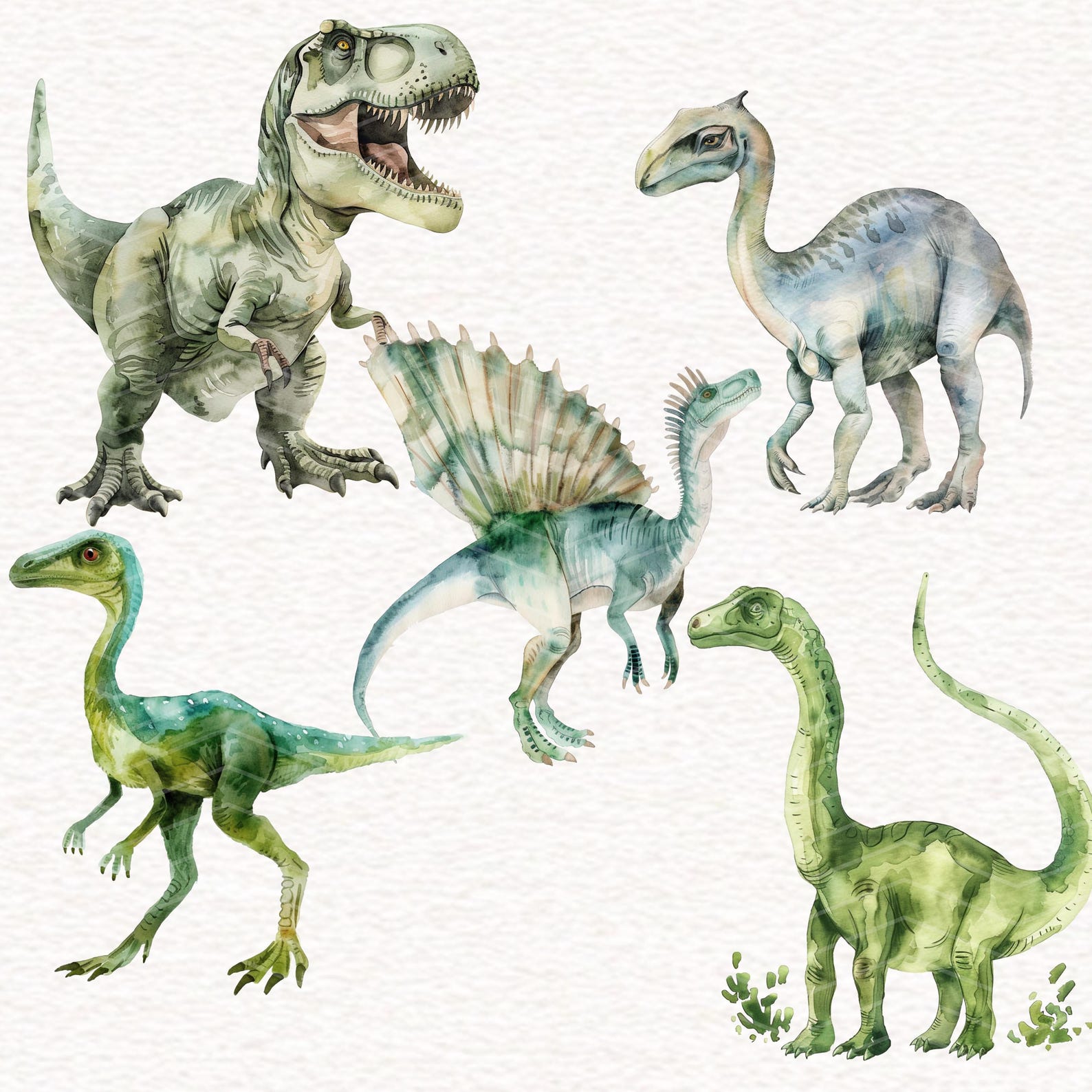 50 Watercolor Dinosaur Clipart, T-rex Clipart, Dinosaur Nursery Clipart ...
