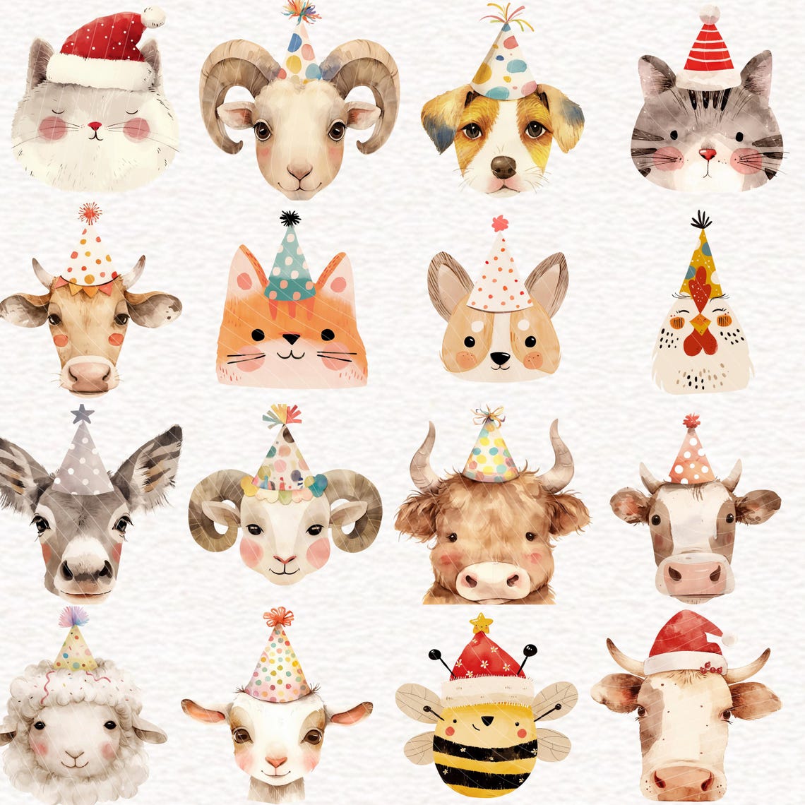 Birthday Farm Animals Party Clipart Cute Farm Watercolor Clipart Animal ...