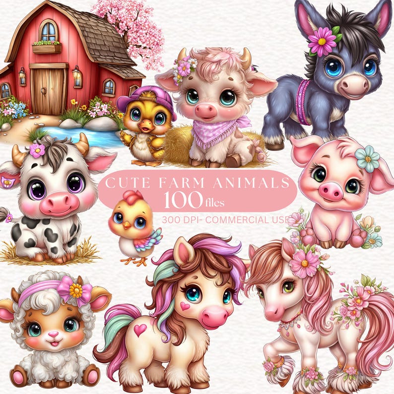 Cute Farm Animals Clipart Cute Farm Clipart Baby Animal Image Horse Pig ...