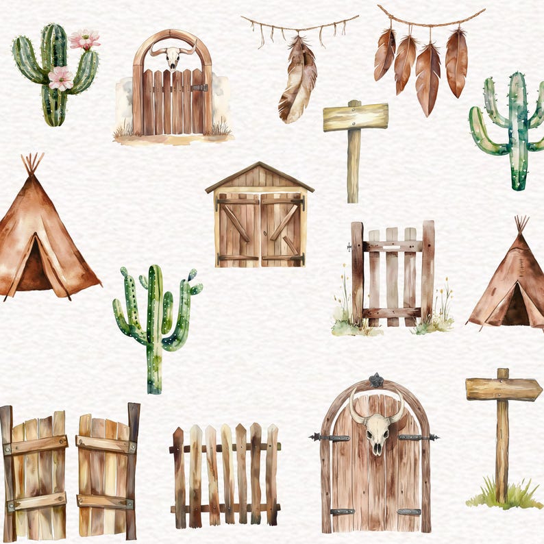 100 Cute Cowboy Clipart, Baby Western Watercolor Clipart, Rodeo ...