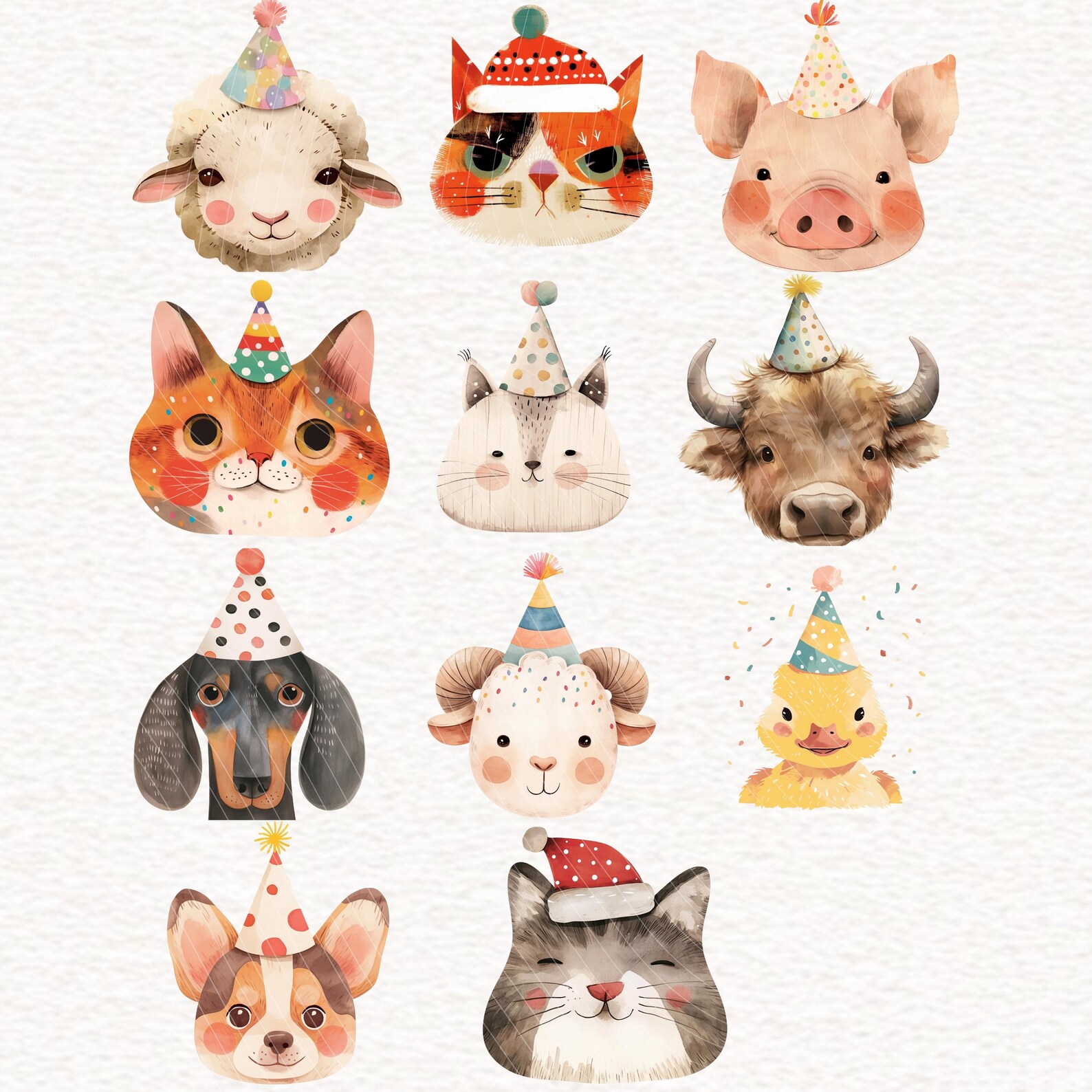 Birthday Farm Animals Party Clipart Cute Farm Watercolor Clipart Animal ...