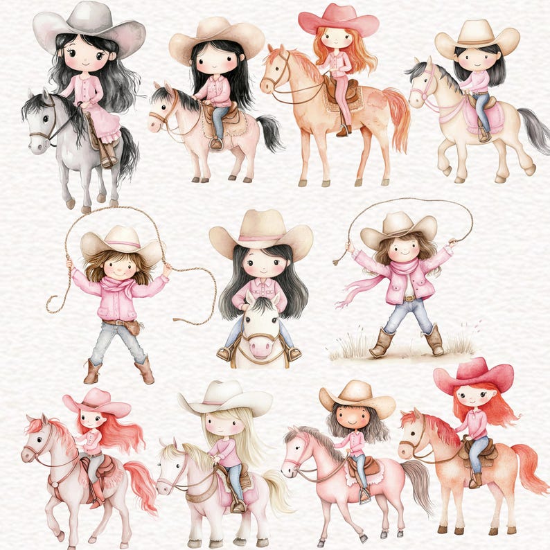 150 Pink Cowgirl Clipart, Cute Western Clipart, Cute Farm Animal ...