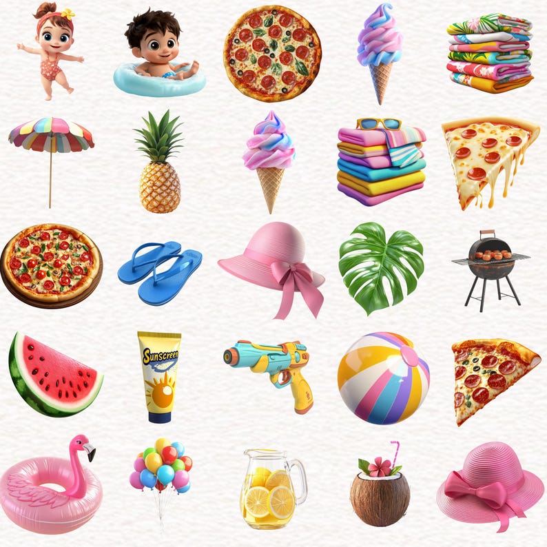 2D Pool Party Clipart Beech Summer Kids Cocktails Floaties Nursery ...
