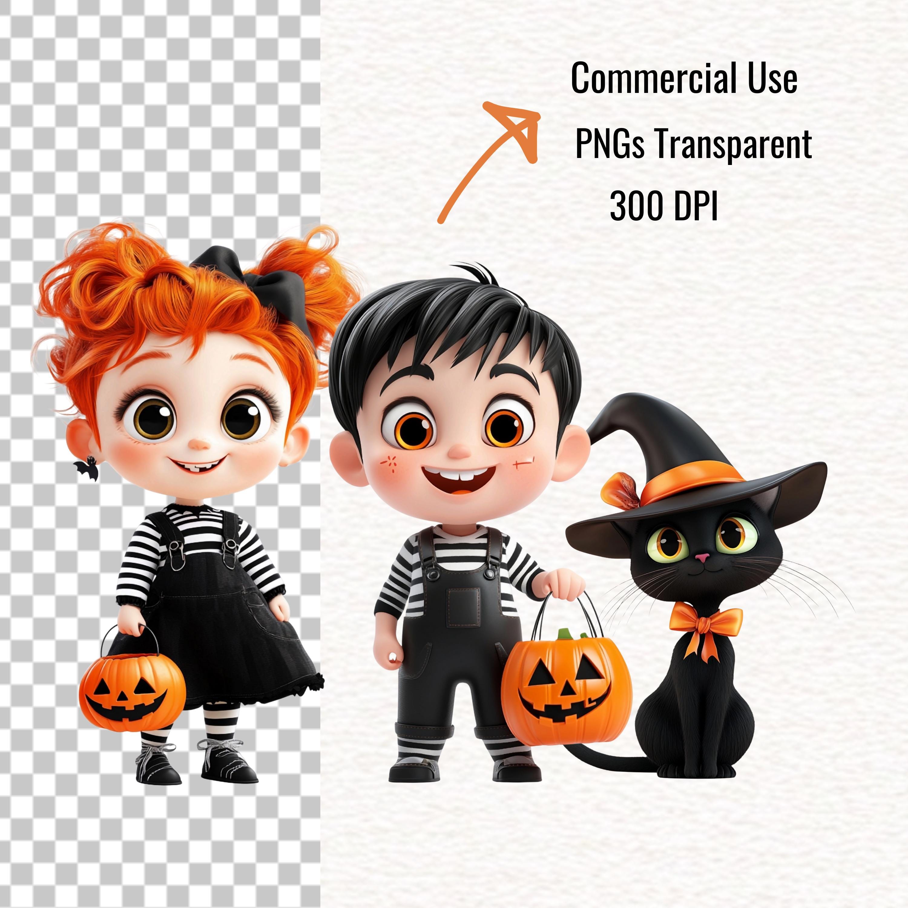 65 Watercolor Halloween Clipart Witch Pumpkin Kid Cute 2D Halloween PNG ...