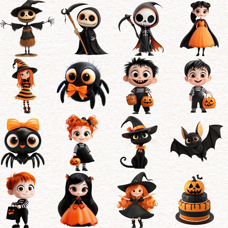 65 Watercolor Halloween Clipart Witch Pumpkin Kid Cute 2D Halloween PNG ...
