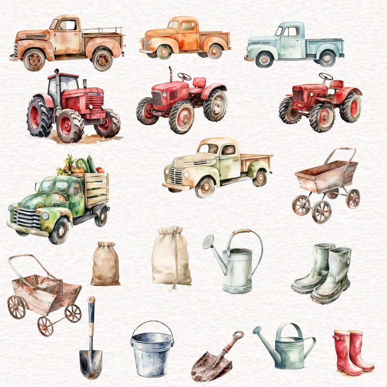 150 Watercolor Farm Life Clipart, Cute Farm Clipart, Farm Animal ...