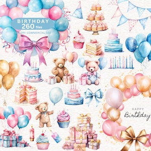 260 Birthday Watercolor Clipart Birthday Party Clipart Happy Birthday ...