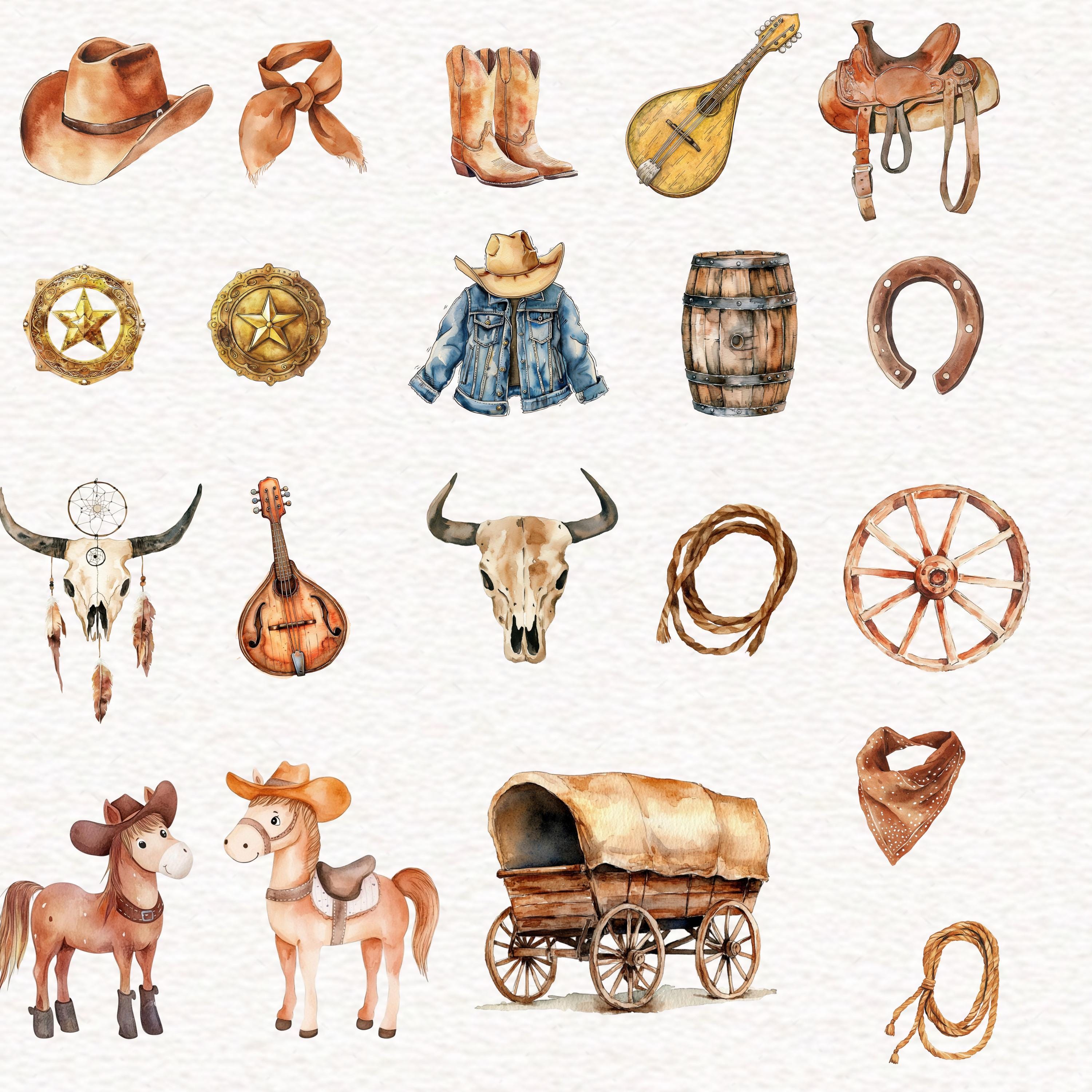100 Cute Cowboy Clipart, Baby Western Watercolor Clipart, Rodeo ...