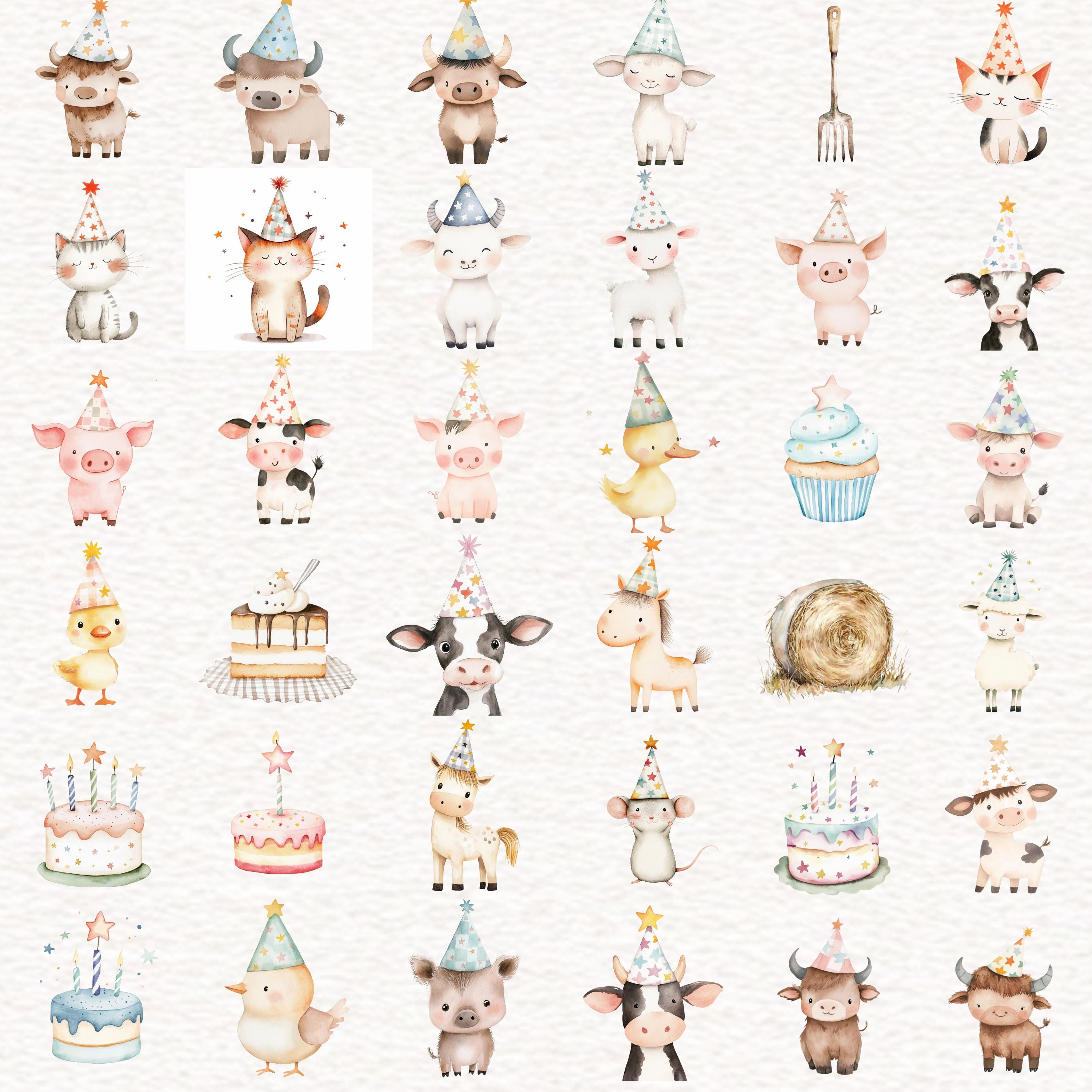 Watercolor Farm Animals Clipart Cute Farm Party Clipart Animal Birthday ...