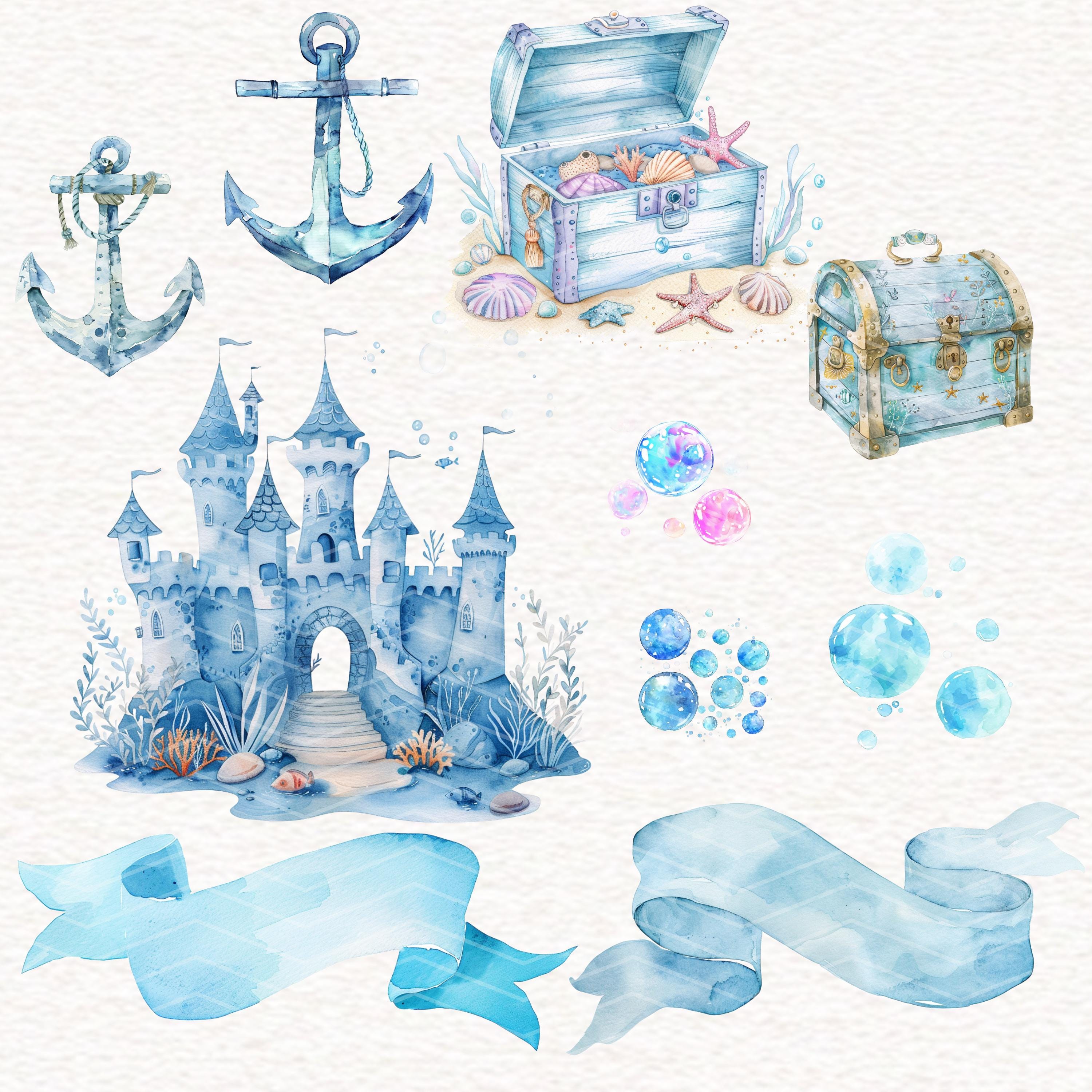 80 Watercolor Undersea Animals Clipart, Cute Ocean Animals Clipart ...