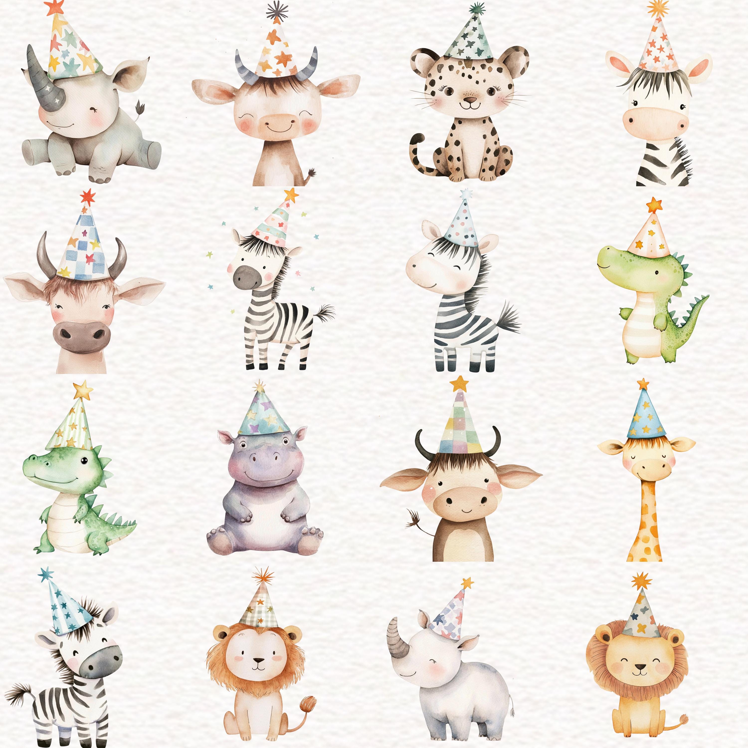 Safari Birthday Clipart Cute Animal Clipart Image Watercolor Forest ...