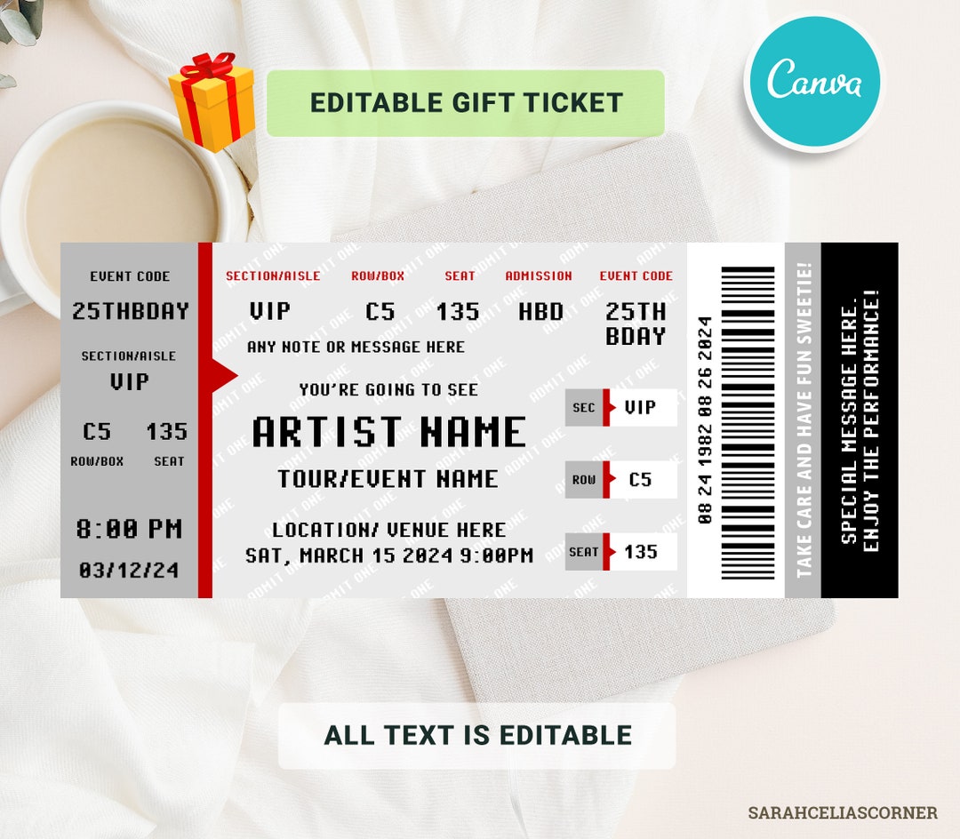 Editable Concert Ticket Template, DIY Event Ticket, Concert Ticket Gift ...