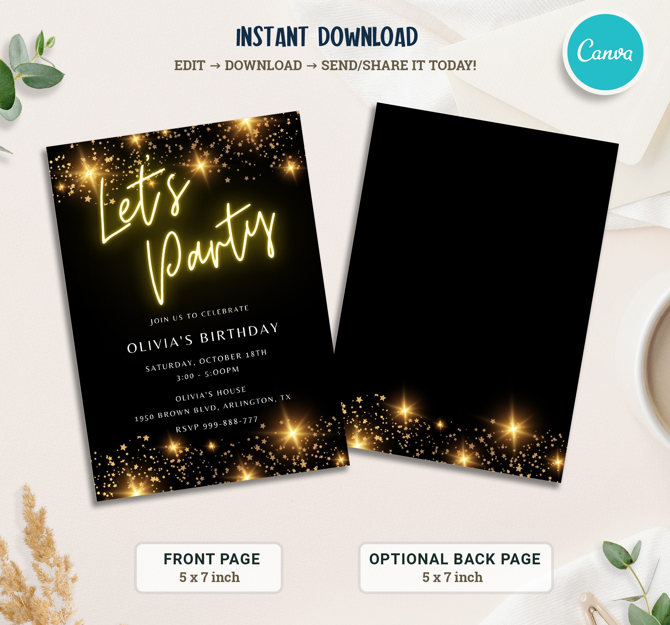 Black Simple Birthday Invitation Template, Black Minimalist Birthday ...