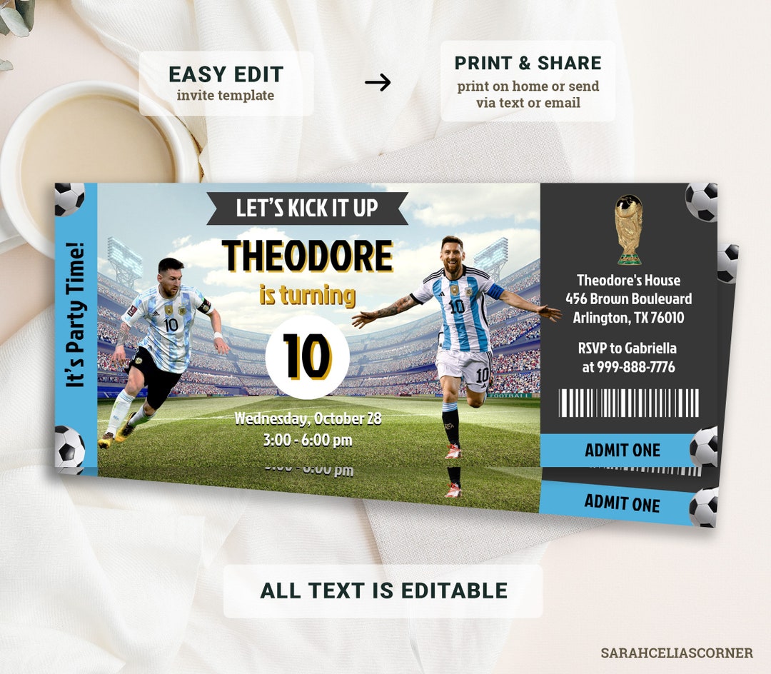 Editable Ticket Soccer Birthday Invitation Template, Soccer Birthday ...