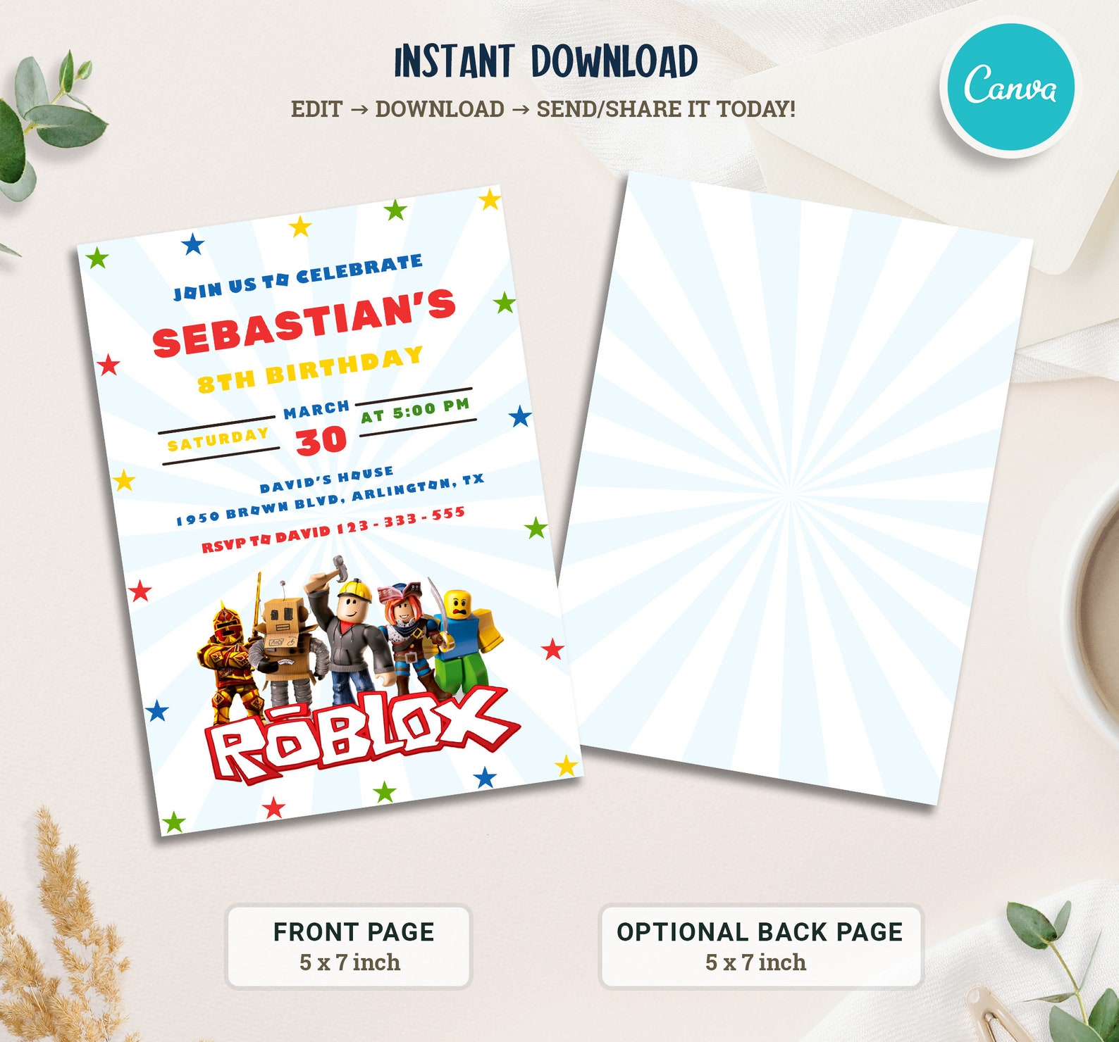 Roblox Invitation, Roblox Invite, Game Party, Roblox Boy Birthday ...