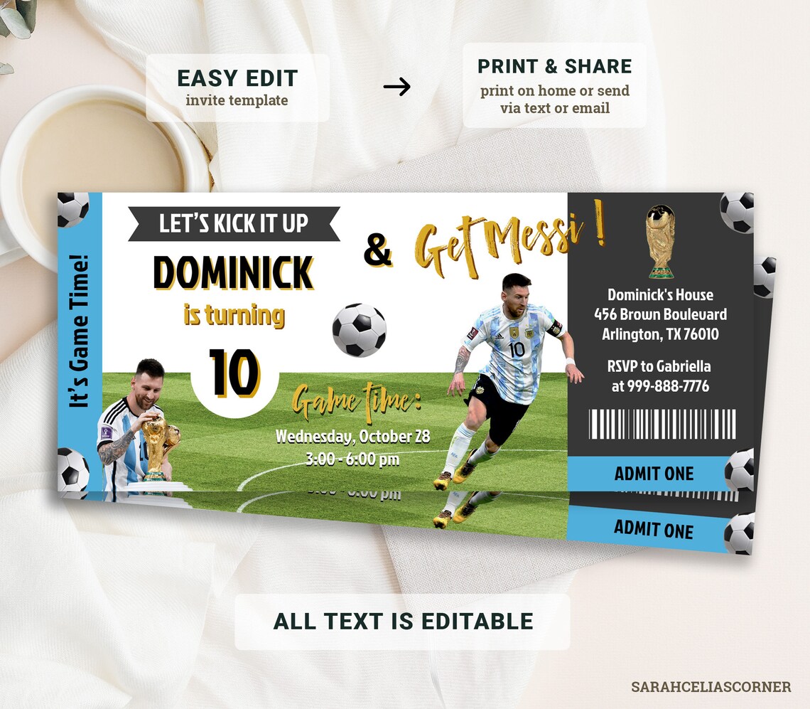 Editable Soccer Ticket Birthday Invitation Template (instant Download ...