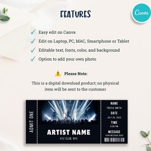 Editable Concert Ticket, Concert Ticket Template, Surprise Ticket ...