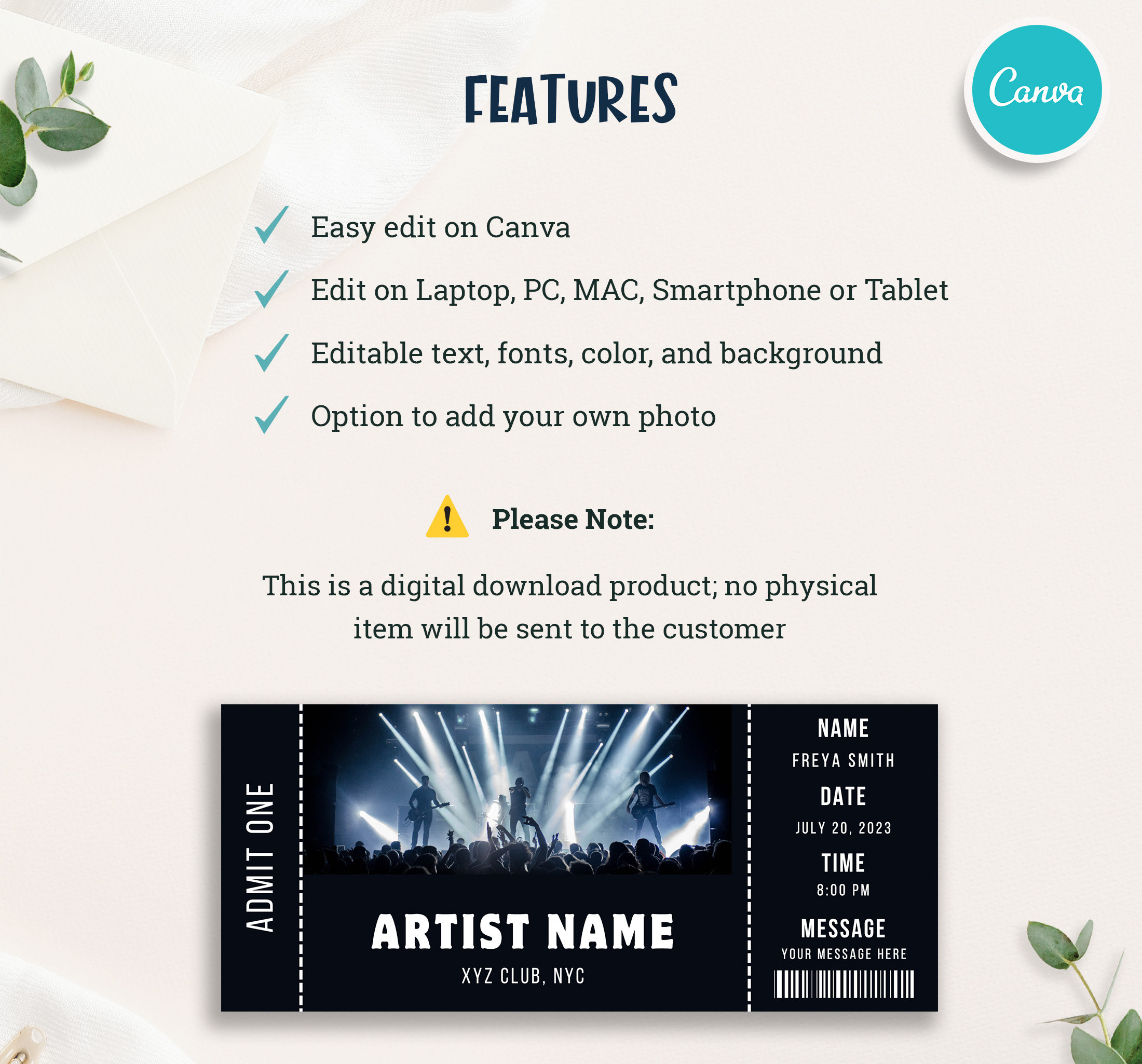 Editable Concert Ticket Template: Printable Surprise Gift (digital Download) - Etsy
