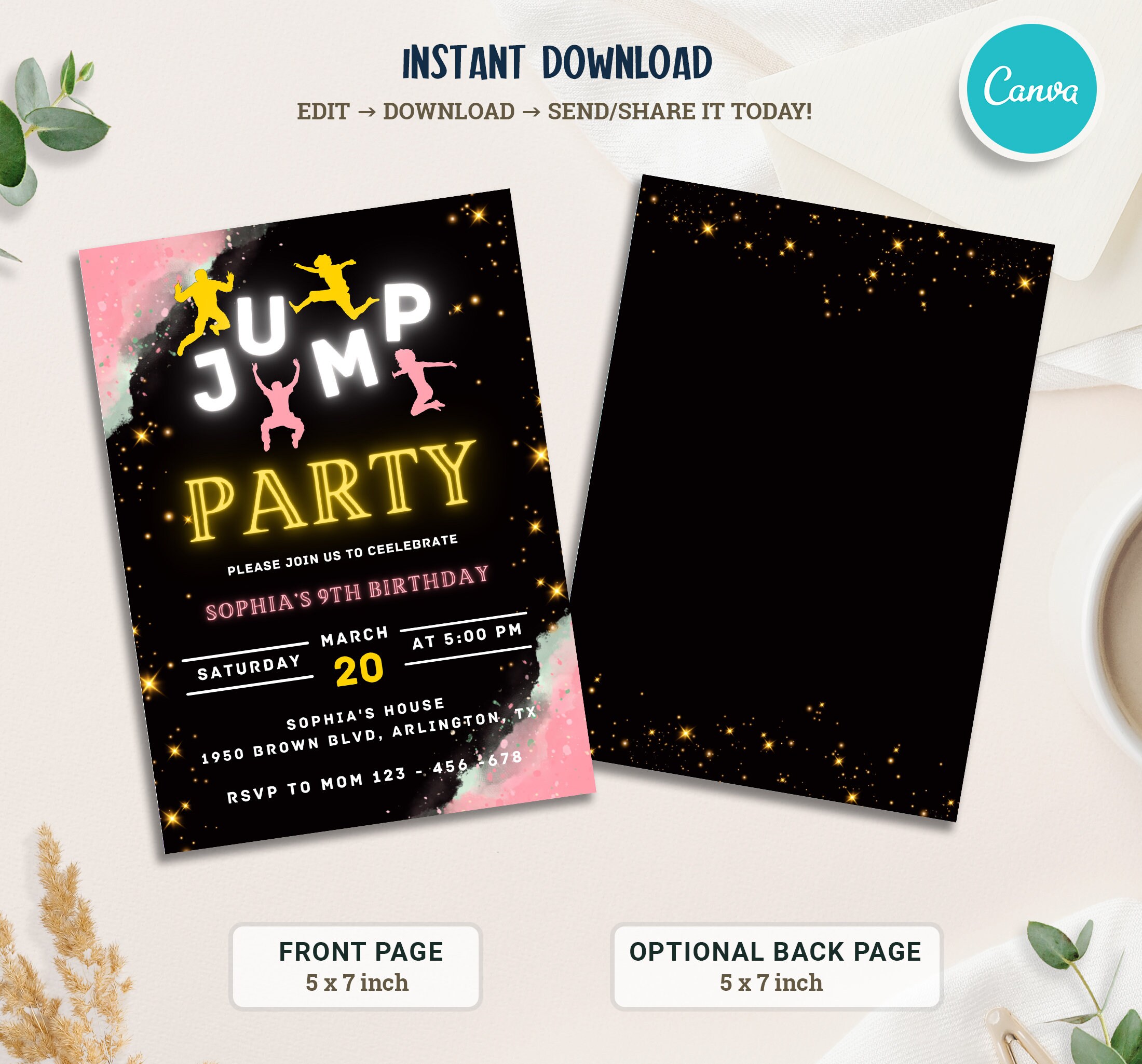 EDITABLE Jump Party Invitation, Trampoline Park Birthday Invitation ...
