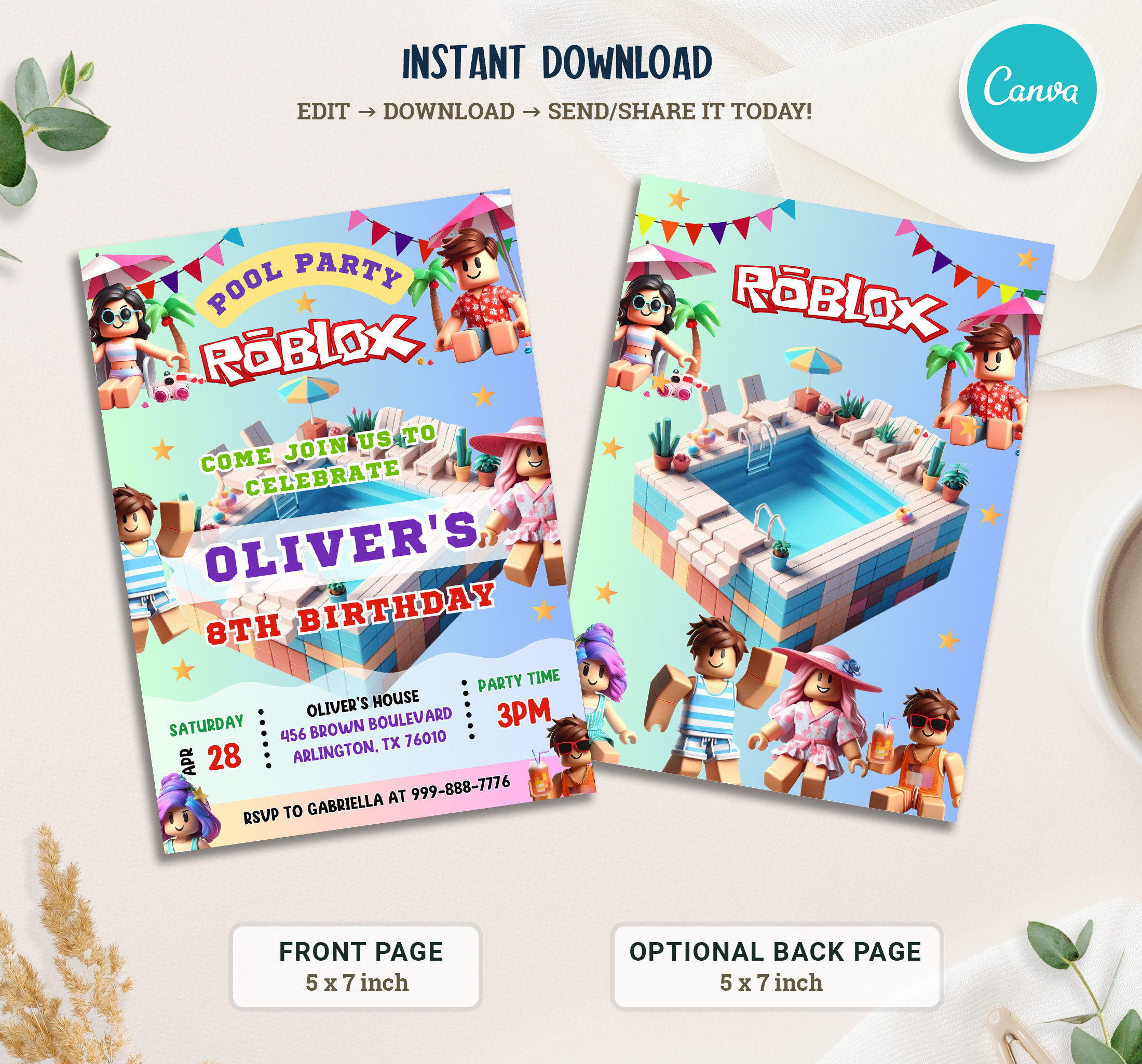 Editable Roblox Pool Party Invitation Template (digital Download) - Etsy