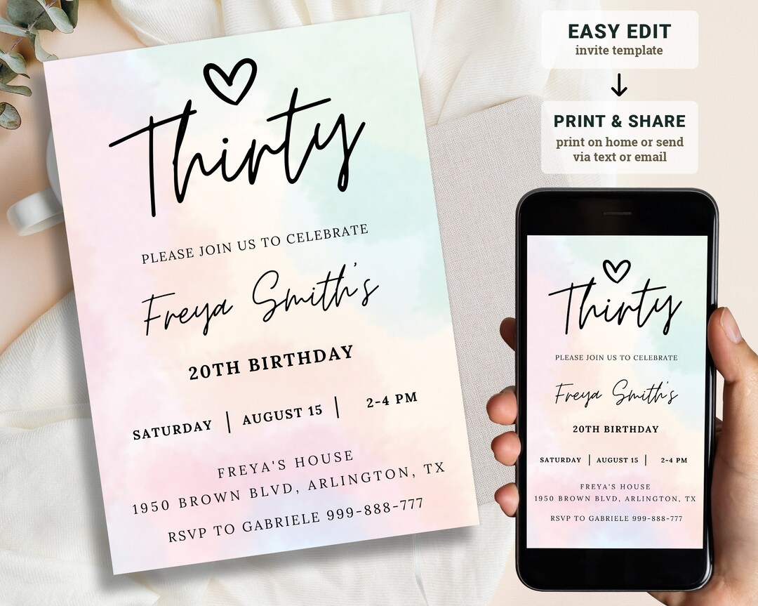 Colorful Birthday Invitation Template, Pastel Birthday Invite, Fun ...