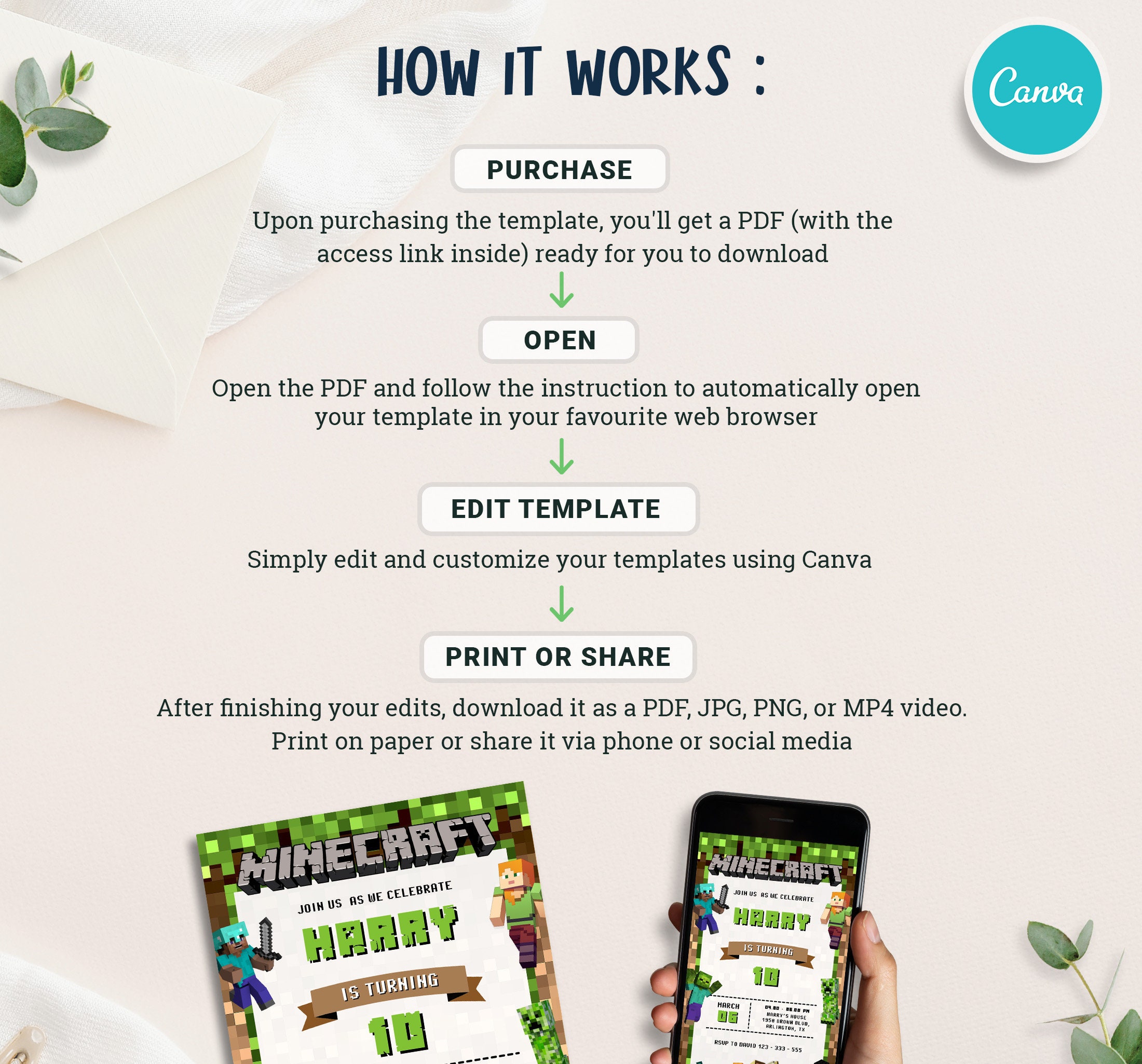 Editable Minecraft Birthday Invitation, Minecraft Birthday Invitation ...