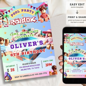 Editable Roblox Pool Party Invitation Template (digital Download ...