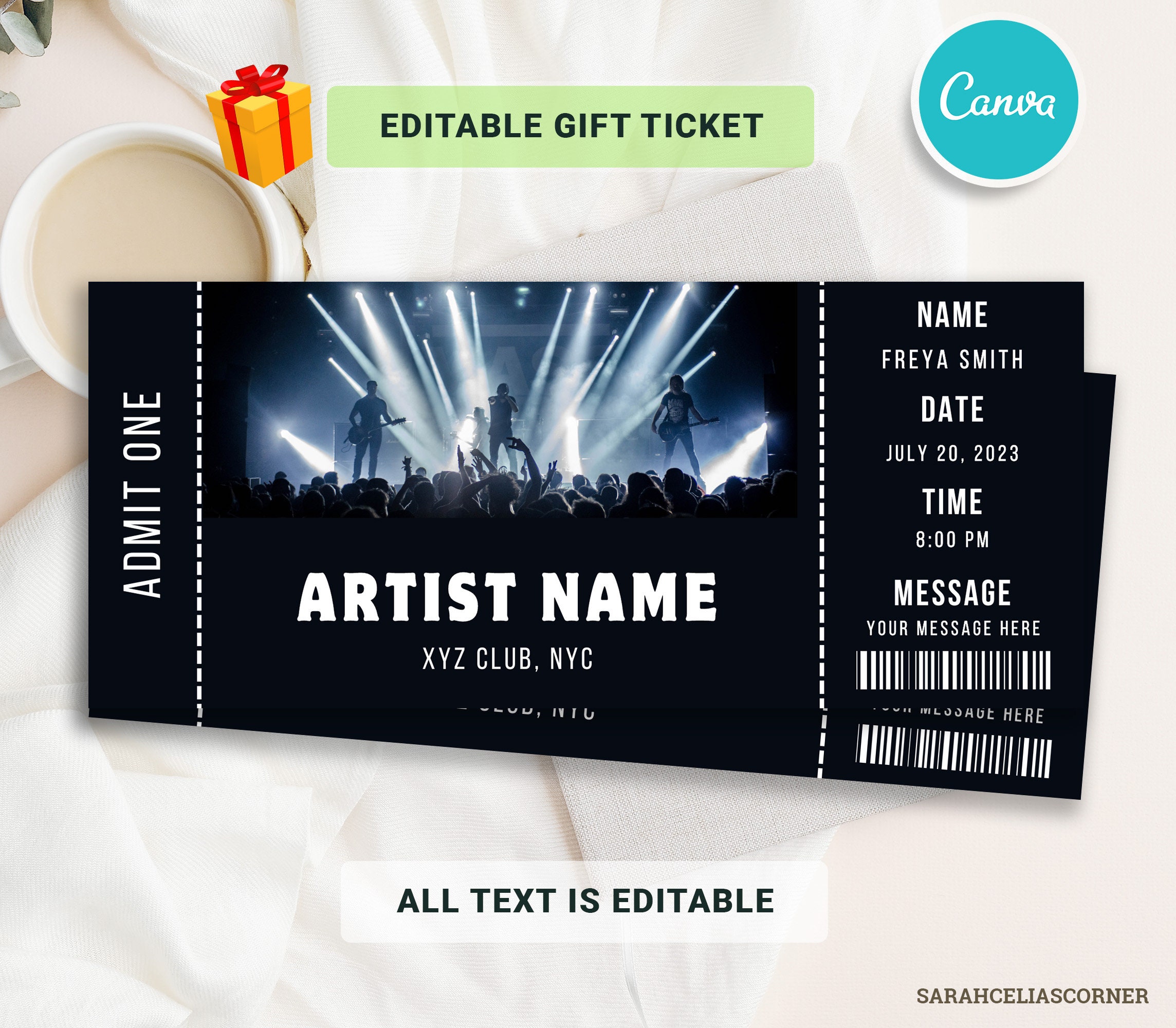 Editable Concert Ticket, Concert Ticket Template, Surprise Ticket ...