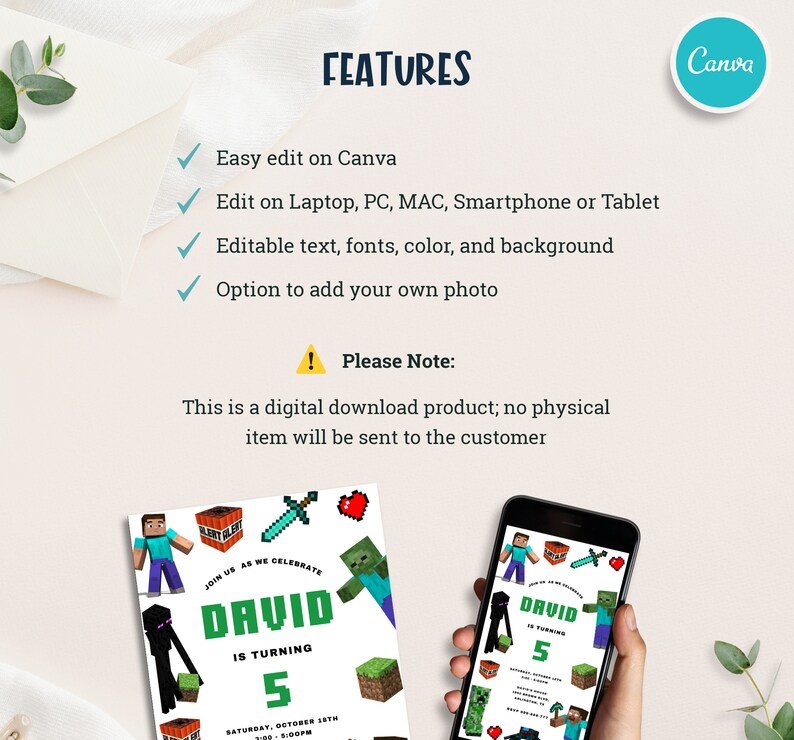 Editable Minecraft Birthday Invitation, Minecraft Birthday Invitation ...