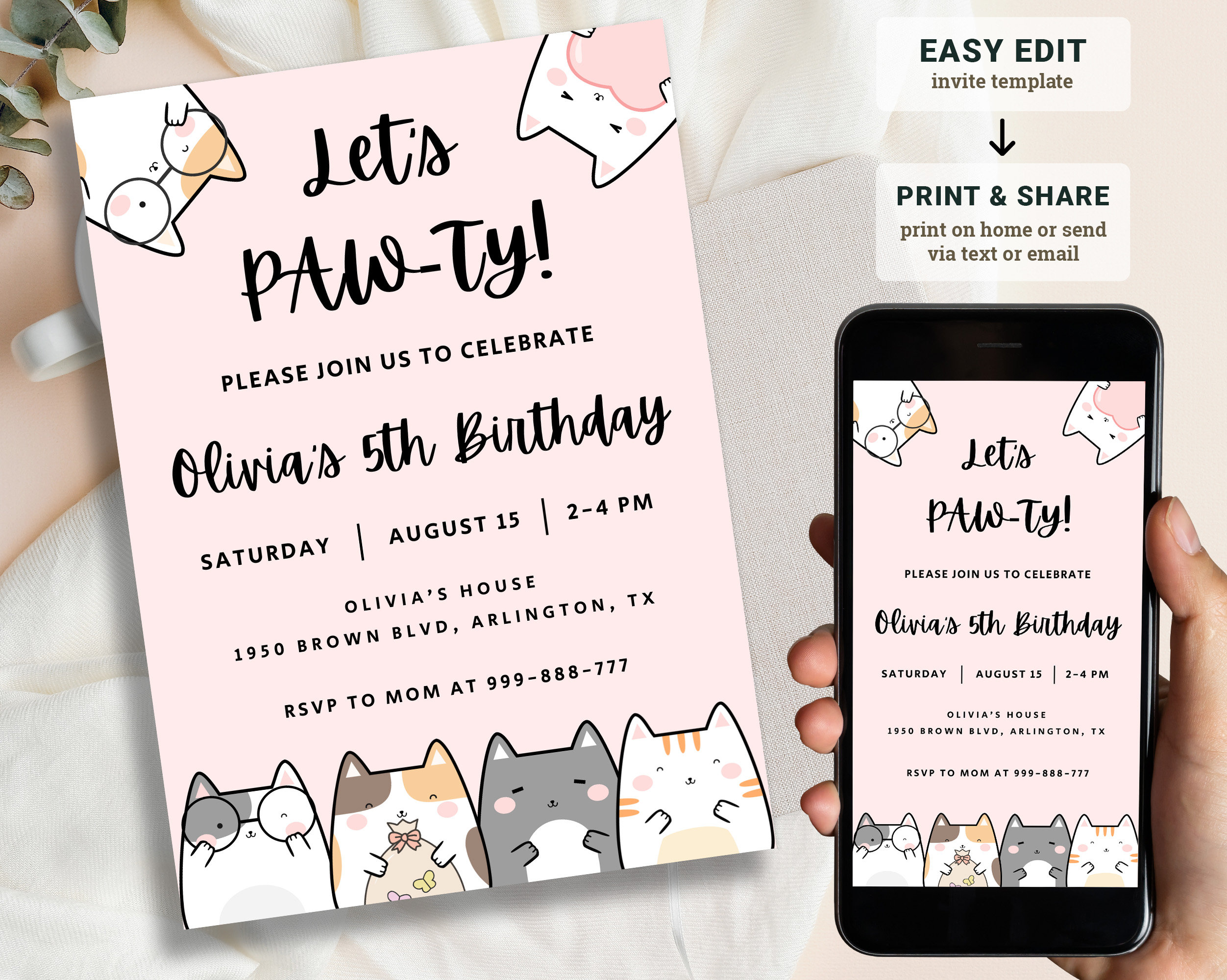 Pusheen Cat Party Invitation