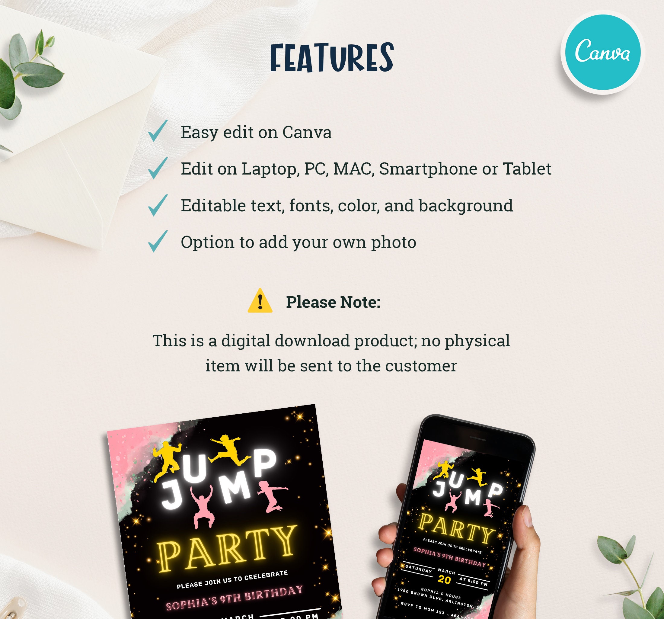 EDITABLE Jump Party Invitation, Trampoline Park Birthday Invitation ...