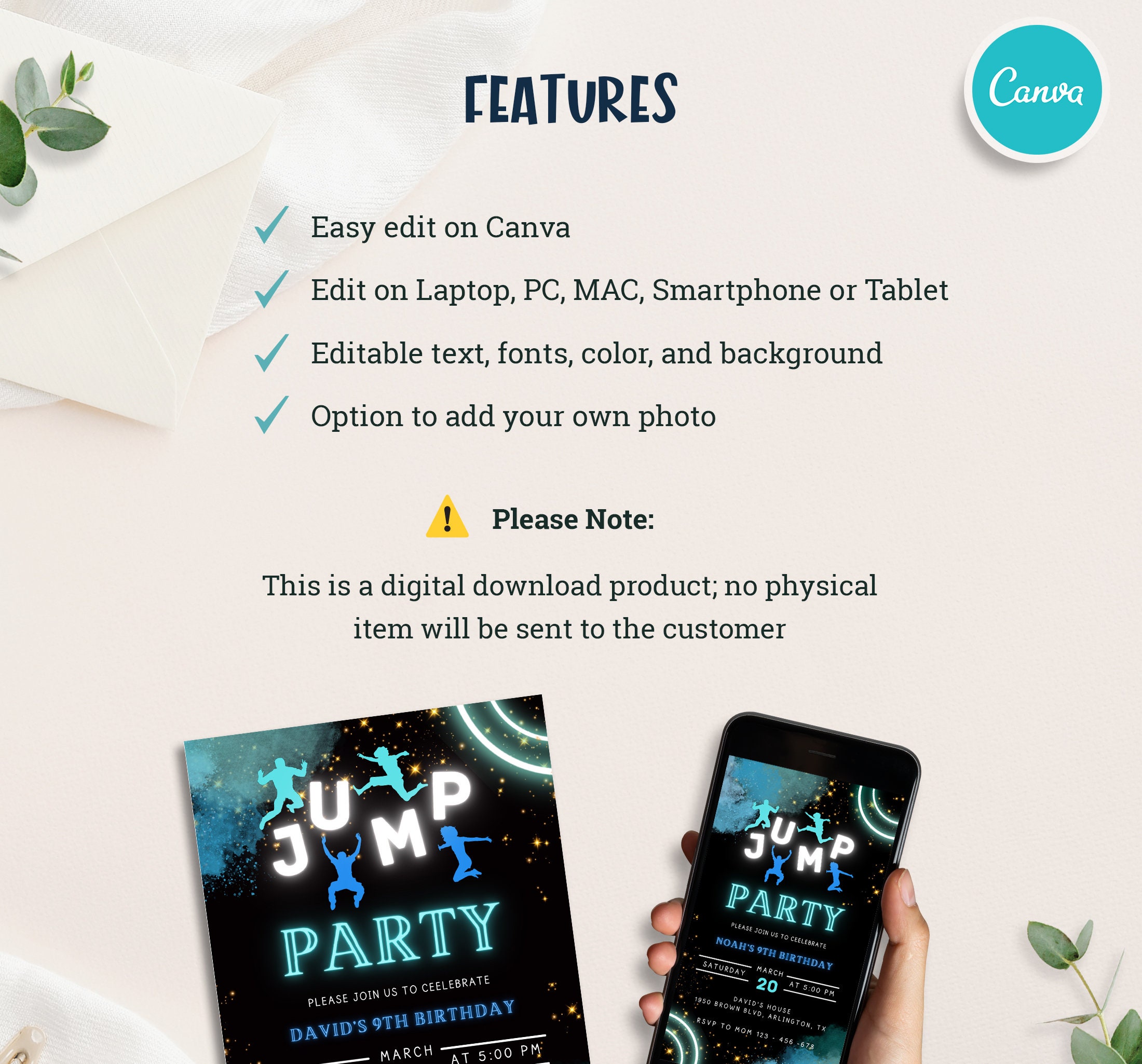 EDITABLE Jump Party Invitation, Trampoline Park Birthday Invitation ...