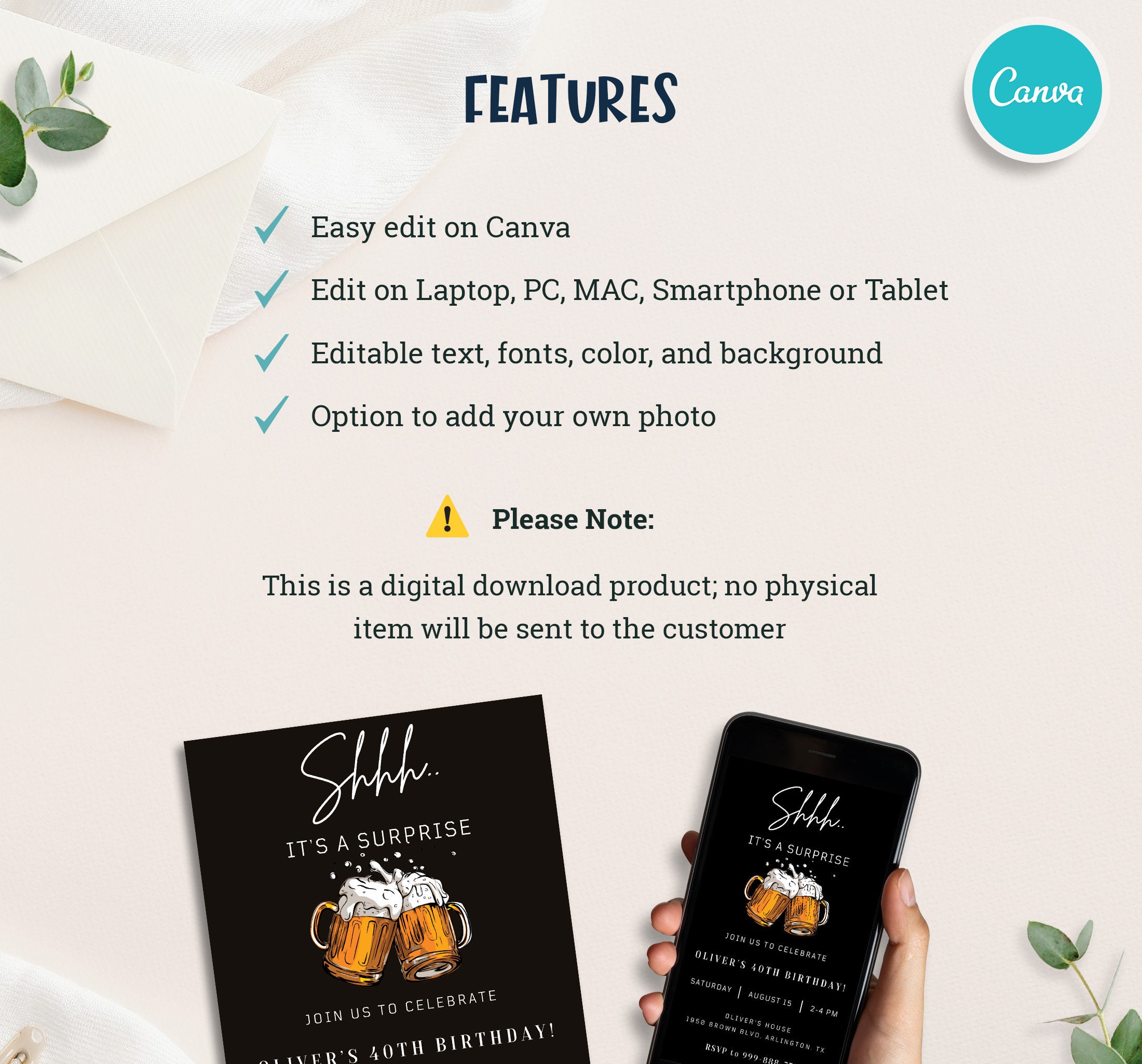 Beer Surprise Birthday Invitation: Editable Template (digital Download ...