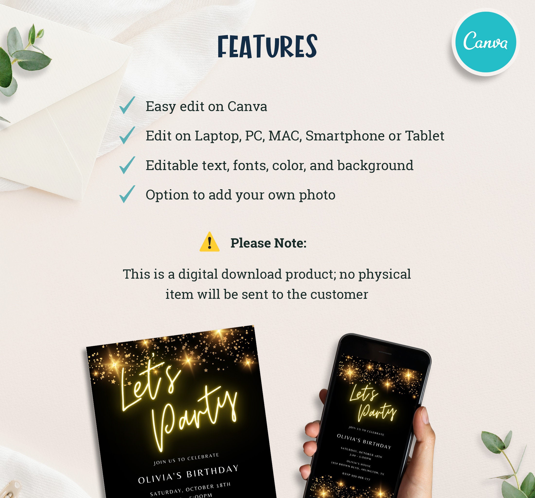 Black Simple Birthday Invitation Template, Black Minimalist Birthday ...