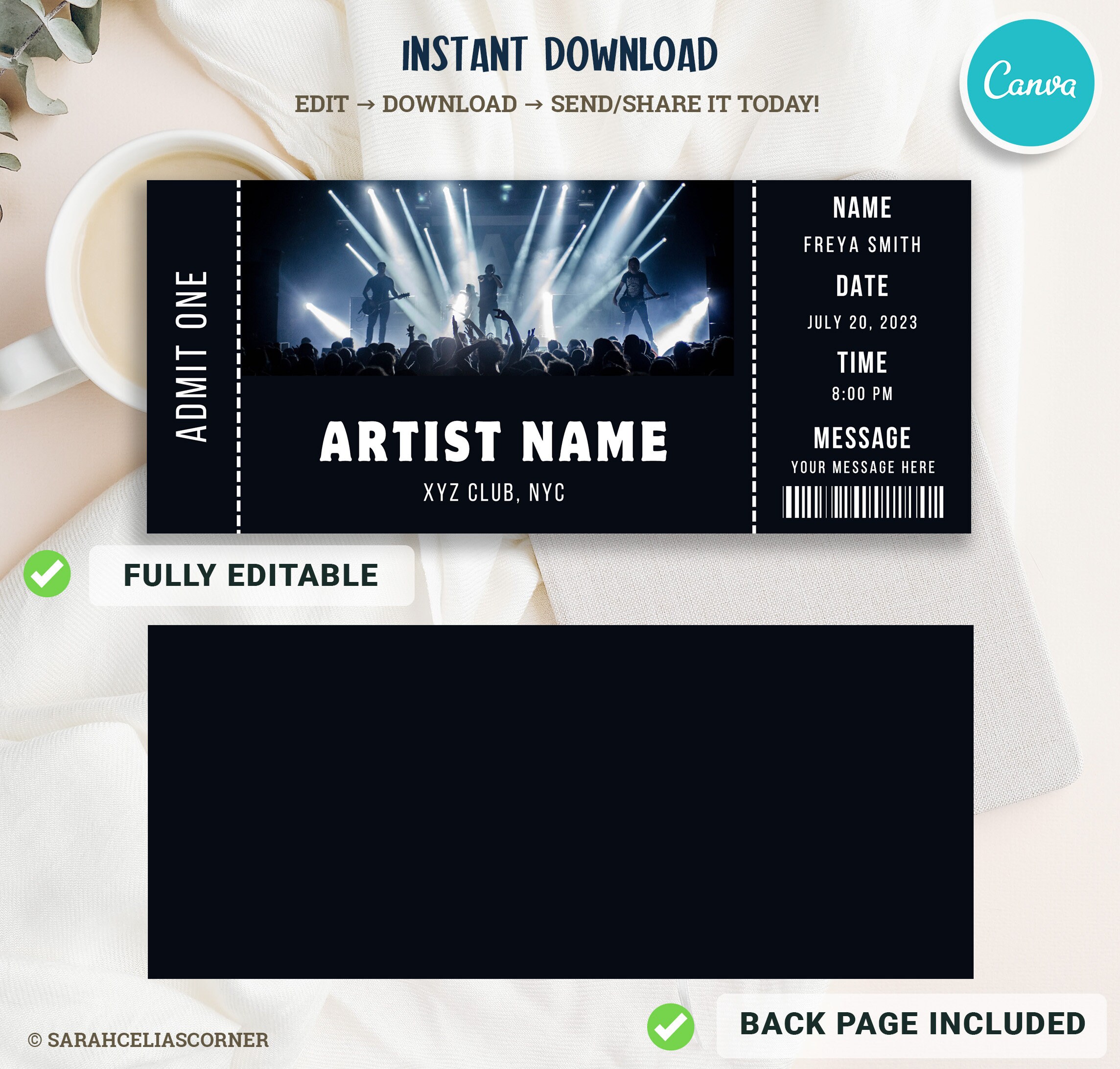 Editable Concert Ticket Template: Printable Surprise Gift (digital ...