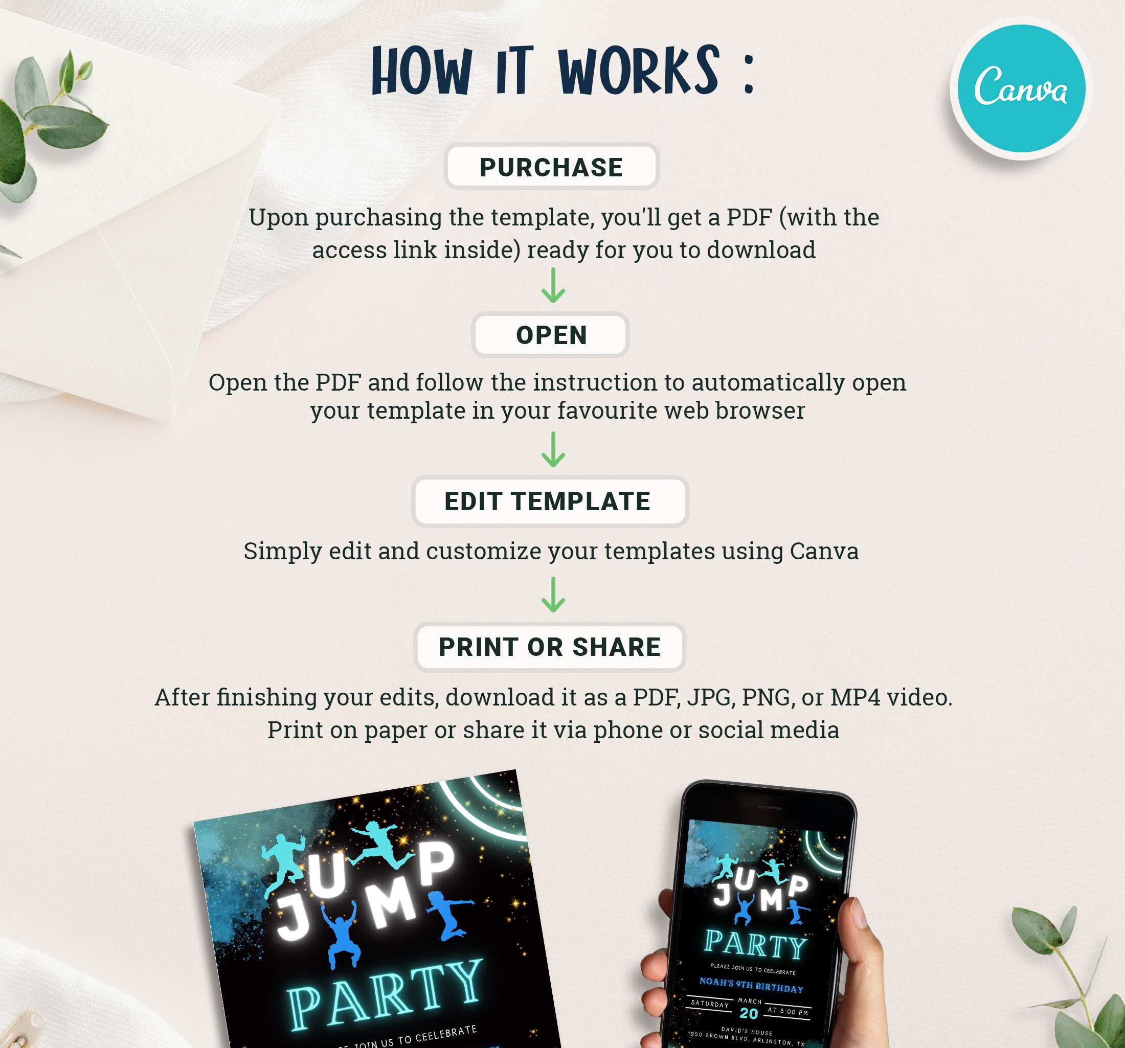 EDITABLE Jump Party Invitation, Trampoline Park Birthday Invitation ...